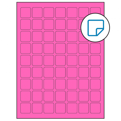 1" x 1" Fluorescent Pink Square Sheet Labels - Removable Adhesive ...